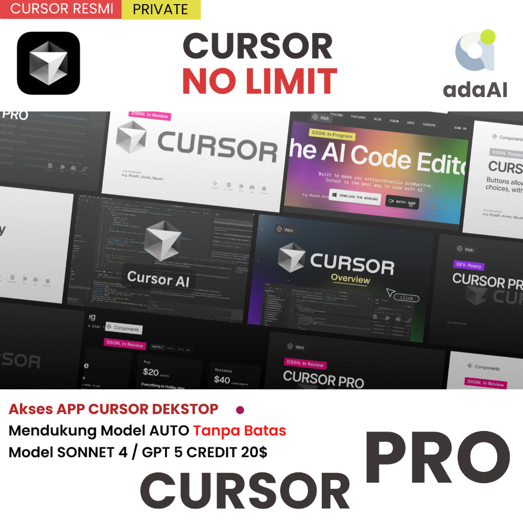 Jual Cursor AI Pro App Dekstop Private Bulanan - Code Prompt - AI Code Editor - Vibe Coding ...