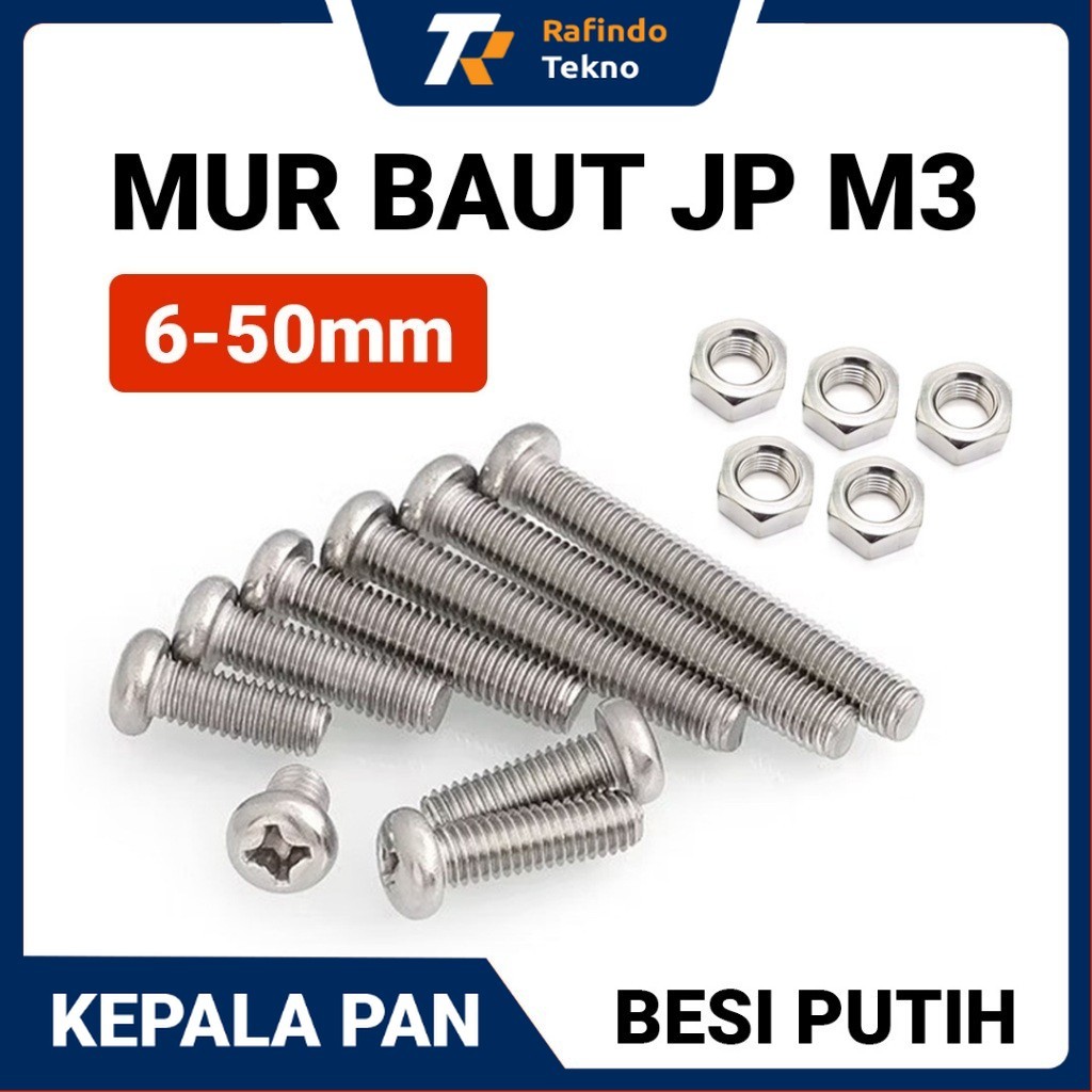 Jual Mur Baut JP M3 Sepasang Besi Putih Galvanis | Baut Philips Head ...