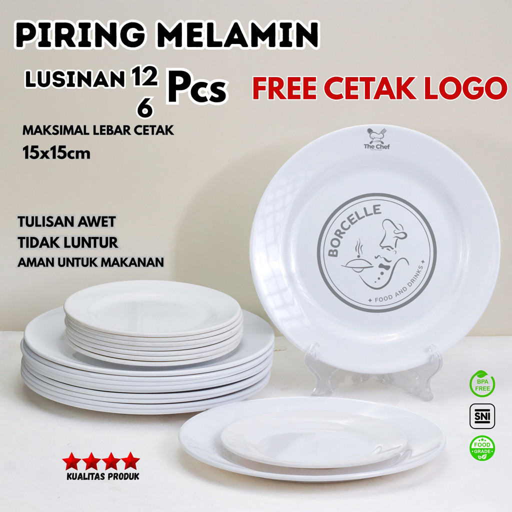 Jual Piring Melamin Bulat + FREE CETAK LOGO Lusin 6/12 Pcs – 7,10 Inch ...