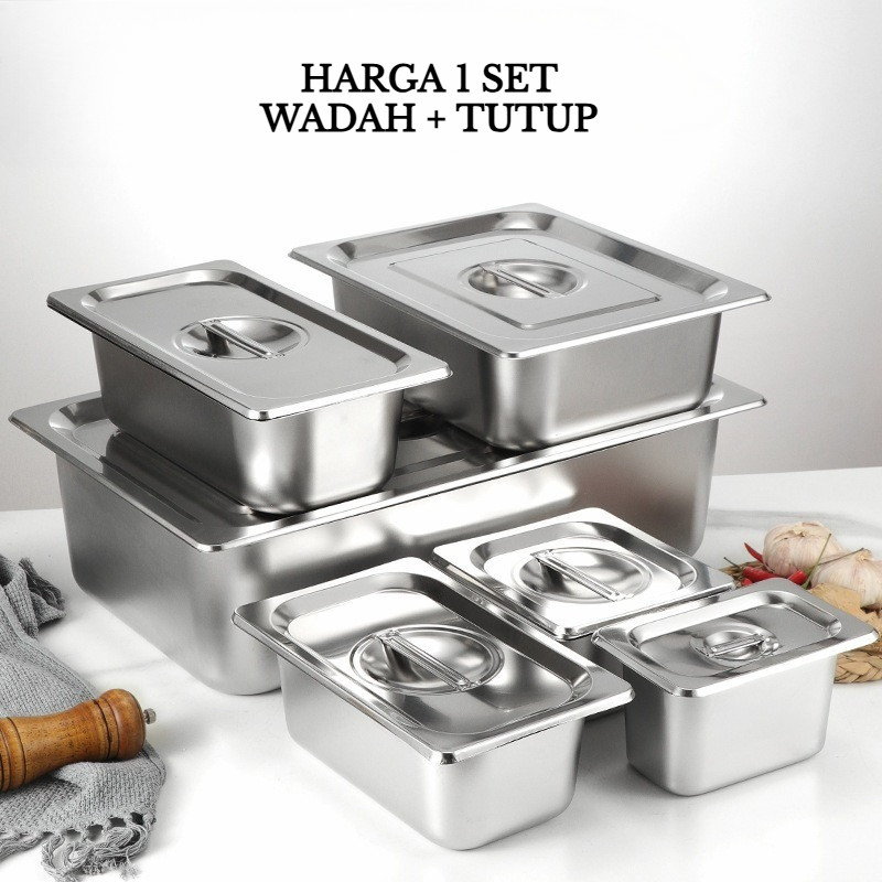 Jual Food Pan Stainless Wadah + Tutupnya (1/1 | 1/2 | 1/3 | 1/4 | 1/6 ...