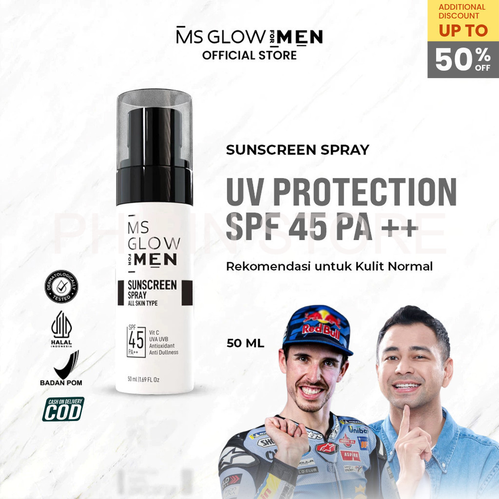 Jual Ms Glow Men Sunscreen Spray Pria dan Cowok Tabir Surya SPF 45 ...