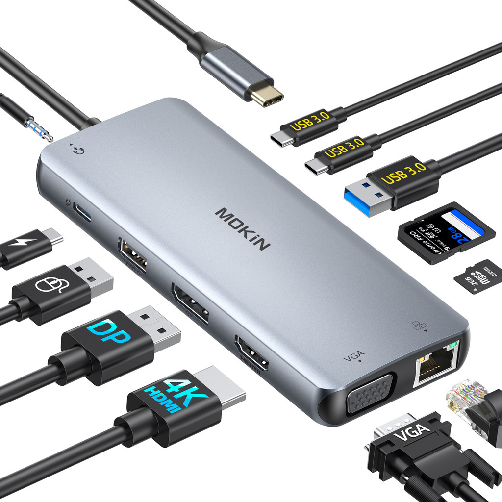 Jual MOKiN 14 in 1 Docking Station Dual Monitor,USB C HUB with 4K60Hz ...