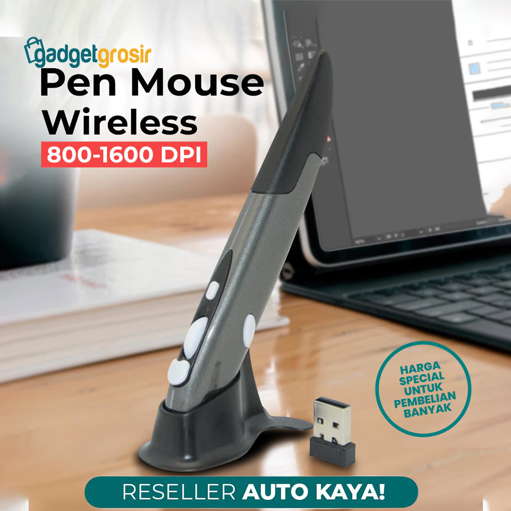 Jual Vertical Pen Mouse Wireless Ergonomic Grip 800 -1600 DPI ...