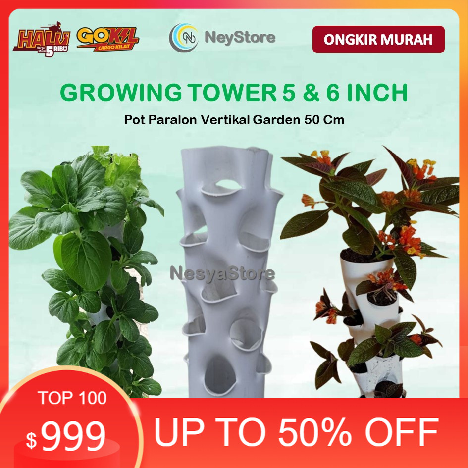 Jual Growing Tower 5 inchi Vertikal Garden Pot Tanaman Vertikultur 50 ...