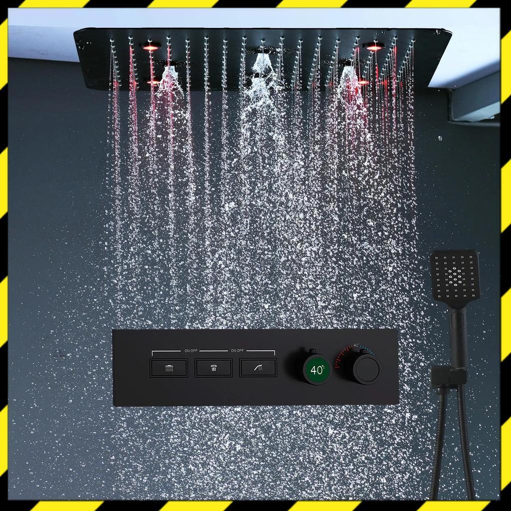 Jual Matt Black Surface Remote LED 20inch Square Shower Head Ultra Thin ...