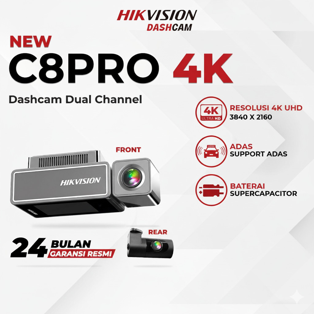 Jual HIKVISION C8 PRO Dashcam 4K ADAS Voice Control Dual Channel Ultra ...