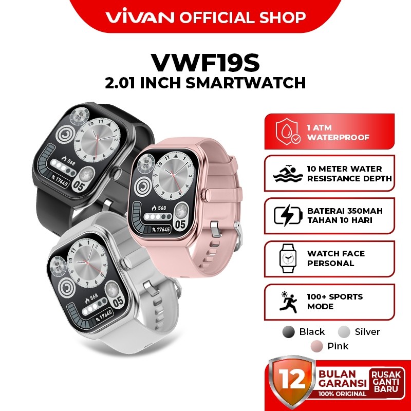 Jual VIVAN Smart Watch 2.01 Inch Waterproof 1 ATM 100+ Sports Mode ...