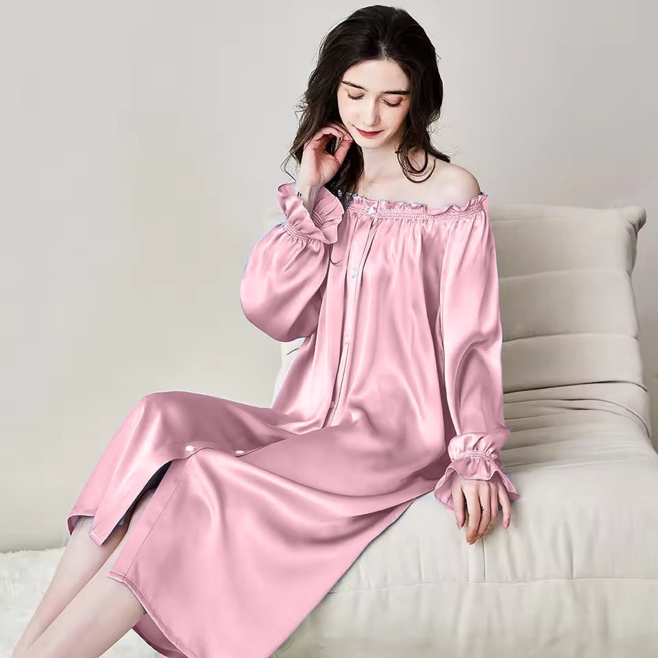 Jual happy shop.id baju Tidur Malam Wanita Off-Shoulder Bahan Silk ...
