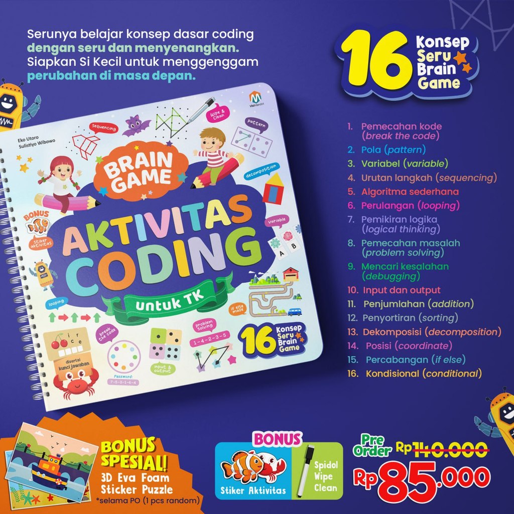 Jual Brain Game : Aktivitas Coding Untuk TK Buku Aktivitas Ziyad Book | Shopee Indonesia
