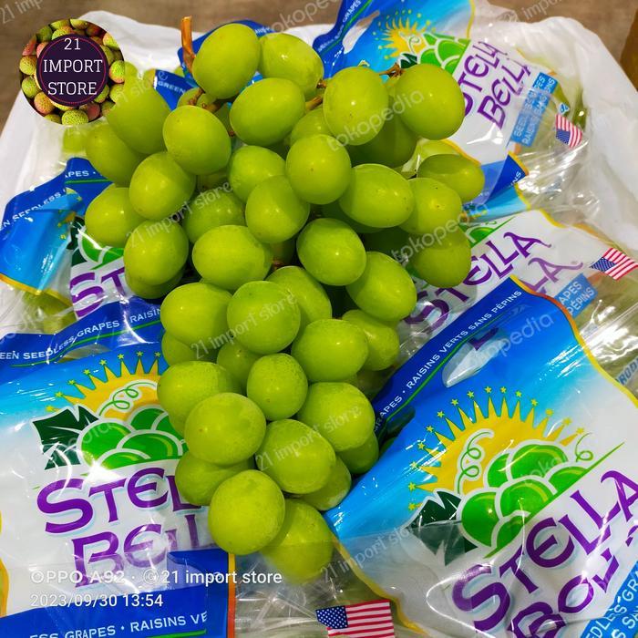 Jual Anggur Hijau Stella Bella USA Green Seedless Crunchy Manis | 1 Kg ...