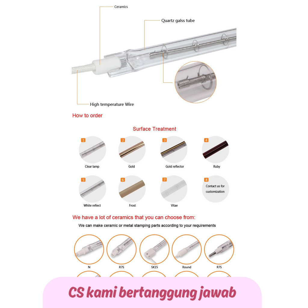 Jual SS Carbon Fiber Heat Lamp 2000W Infrared Replacement Bulb for ...