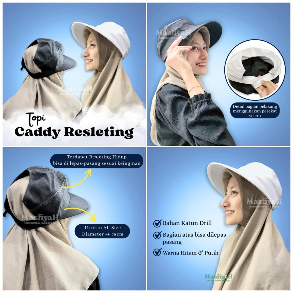 Jual TOPI CADDY ZIPPER HITAM PUTIH TOPI PANTAI TOPI GOLF TOPI GOWES ...