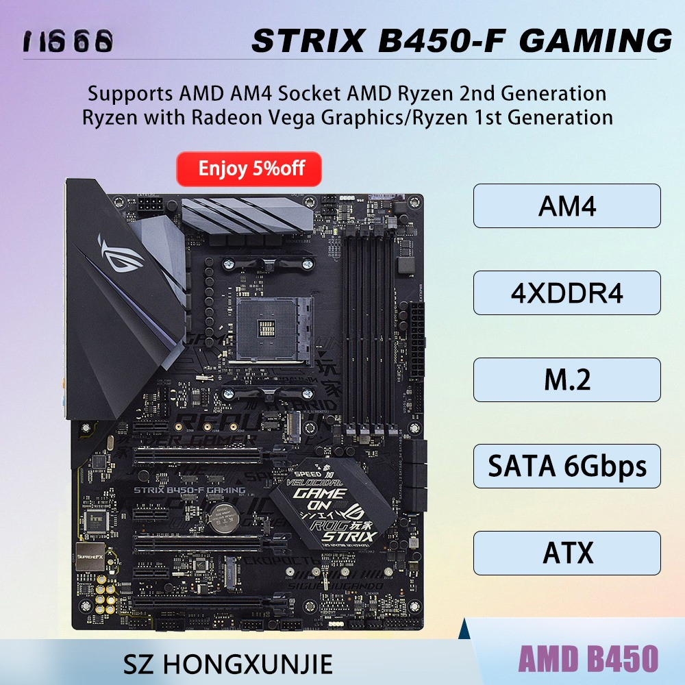 Jual b450 ASUS STRIX B450F GAMING motherboard AM4 CPU Support Ryzen 5 ...