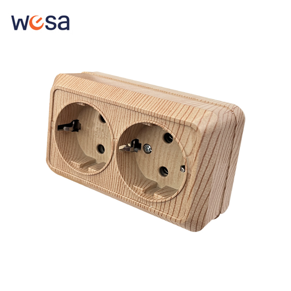 Jual Wood Paint Wall Surface 2 Sockets Plugs EU Exterior Electrical ...