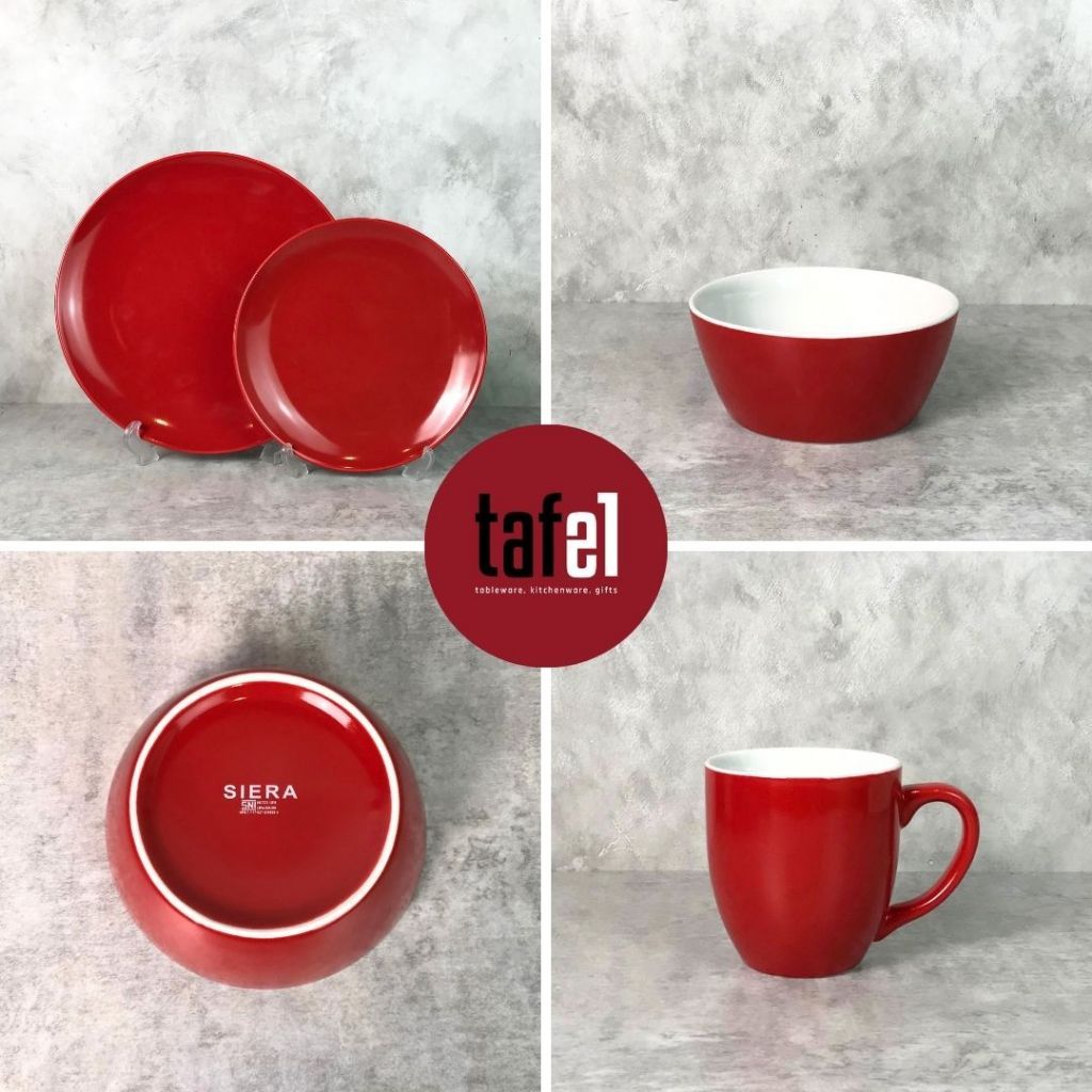 Jual SIERA Piring Mangkok Mug Keramik Merah RED Collection Isi 1 ...