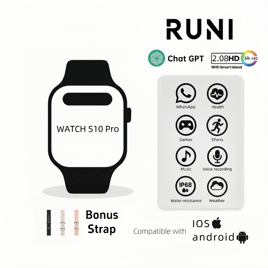 Jual [RUNI 11.11] RUNI WATCH S10 Pro AI Smartwatch BLUETOOTH IP68 | 2. ...