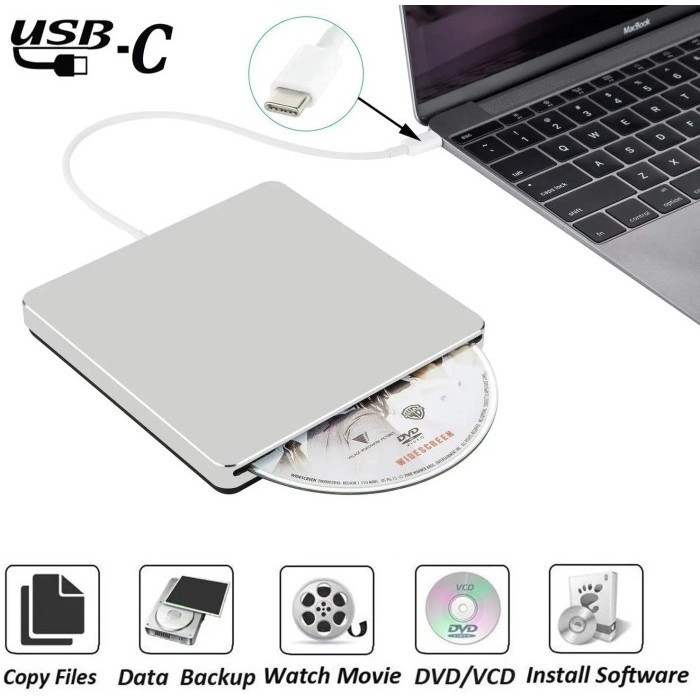 Jual External CD DVD RW Optical Drive USB Type C Slim 18mm Baca Tulis ...
