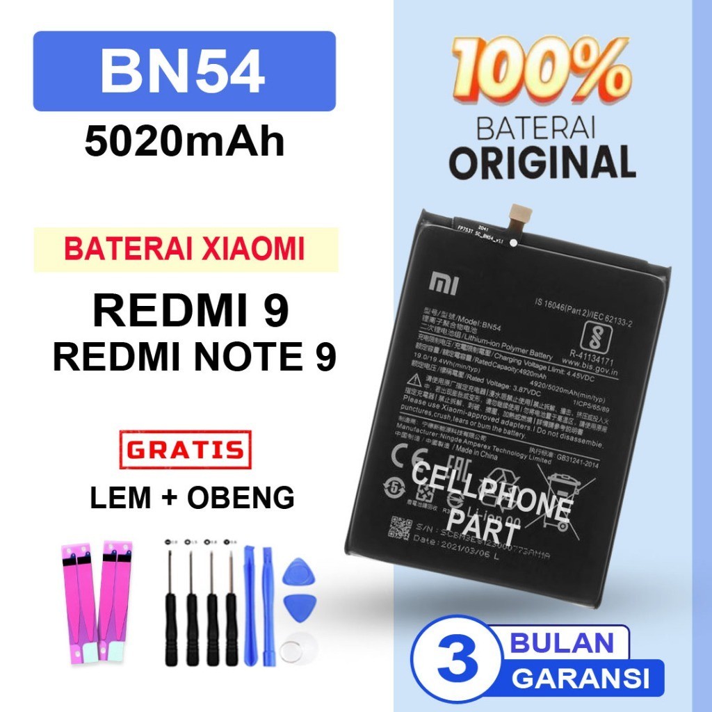 Jual BATERAI BATRE XIAOMI REDMI 9 / REDMI NOTE 9 / BN54 ORIGINAL ...
