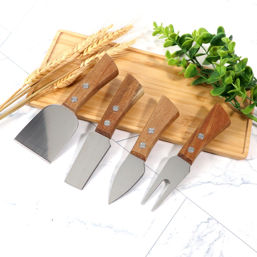 Jual 4pcs Wooden Handle Cheese Knives Set Cheese Fork Cheese Spreader ...