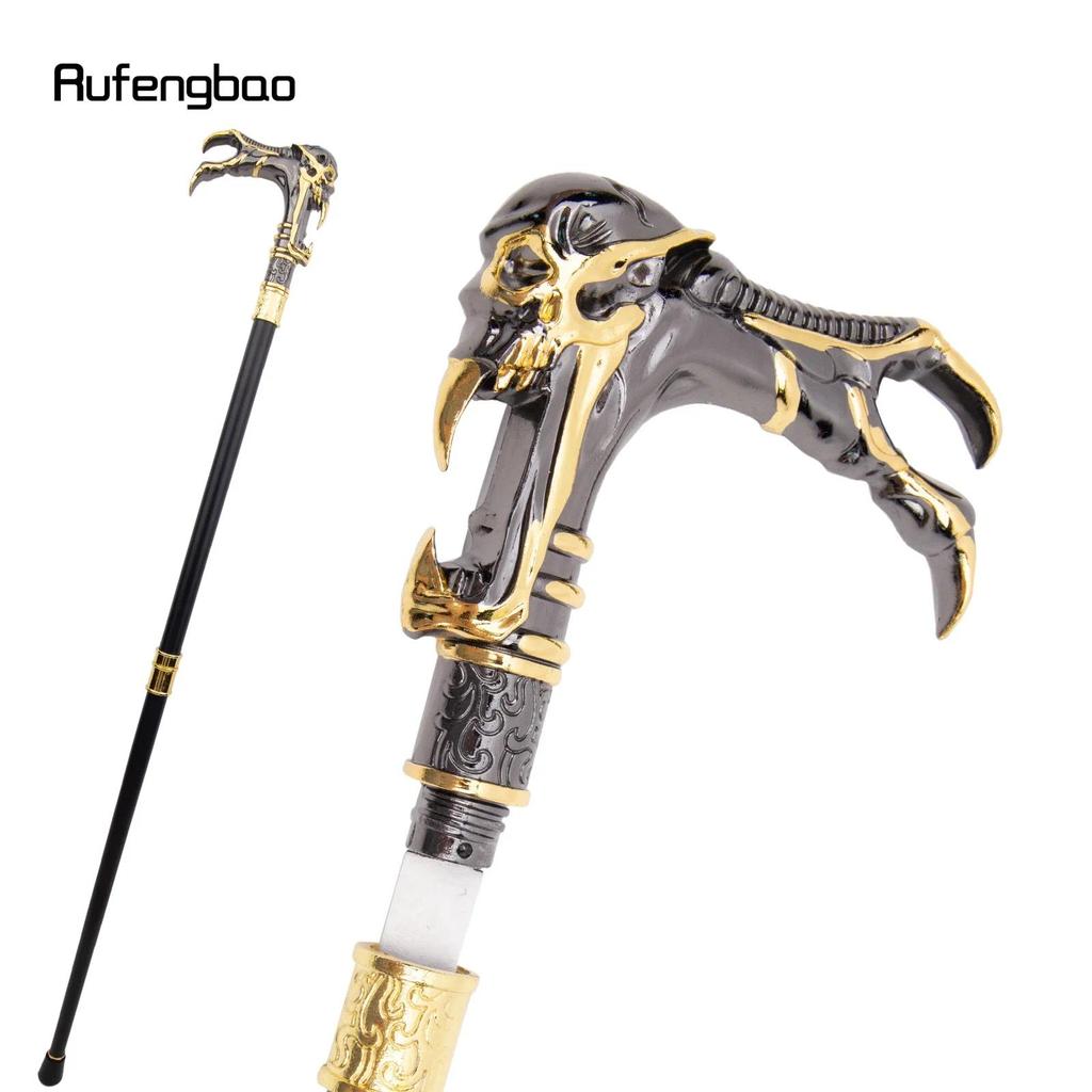 Jual Golden Black Ghost Skull Head Walking Stick Hidden Plate Self ...