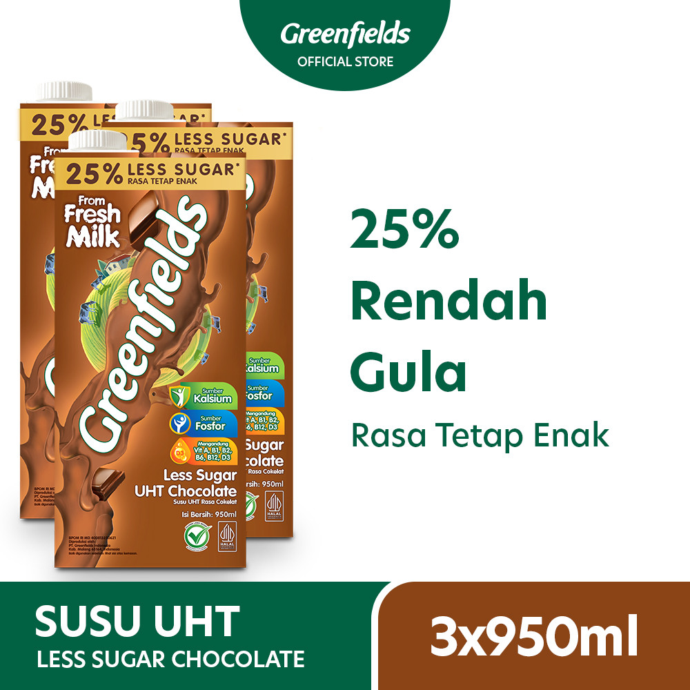 Jual [Triplepack] Susu Greenfields UHT Chocolate Less Sugar 950mL x 3 ...