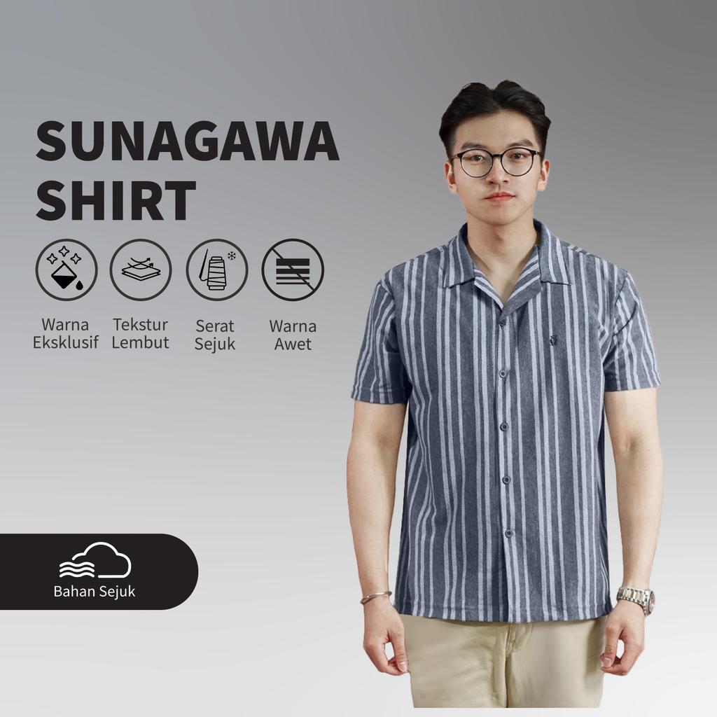 Jual Matsuda Sunagawa Navy Mel Kemeja Pria Stripe Lengan pendek ...