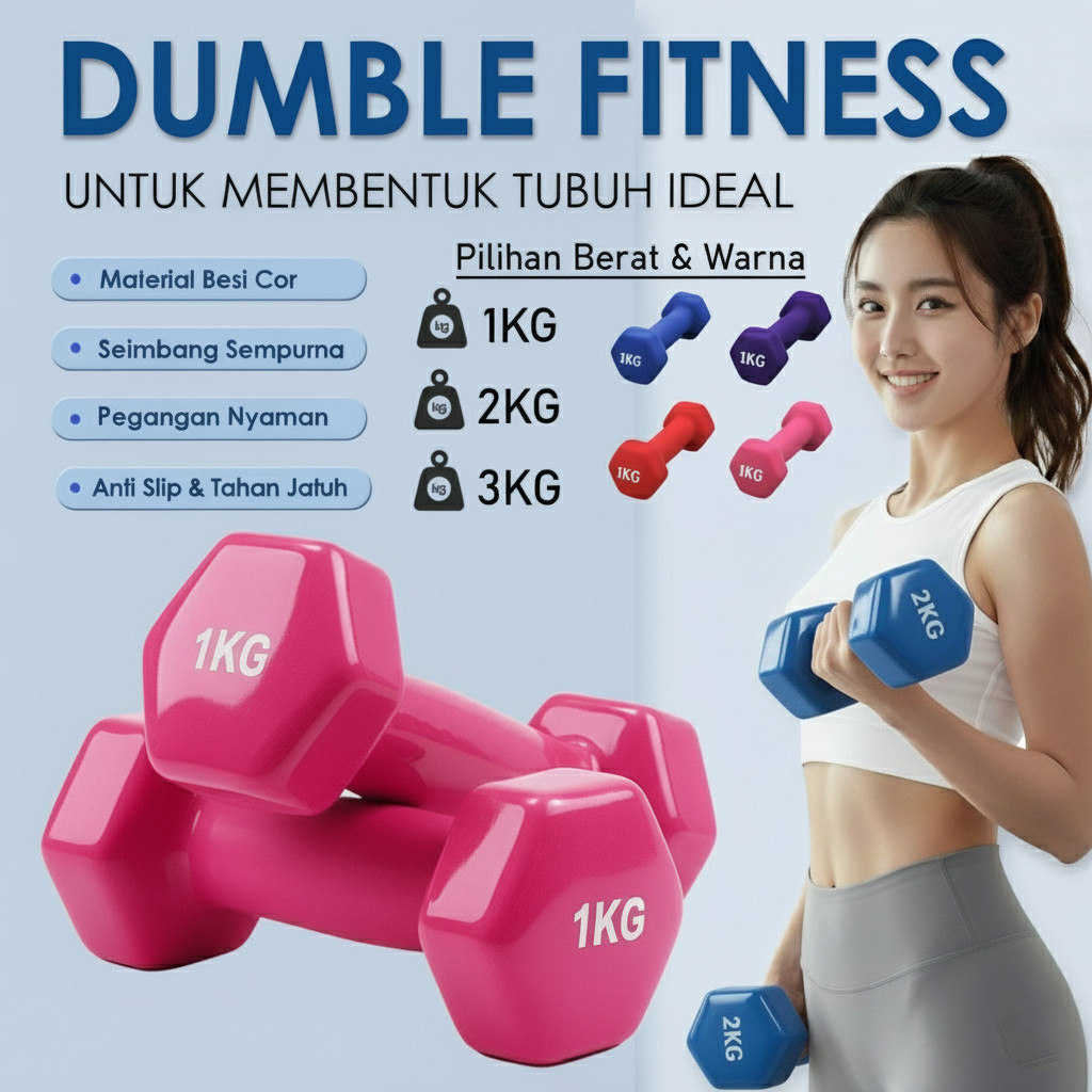 Jual COD Barbel / Dumbell Mini Kecil 1Kg 2Kg 3Kg Anti Slip Dumble ...