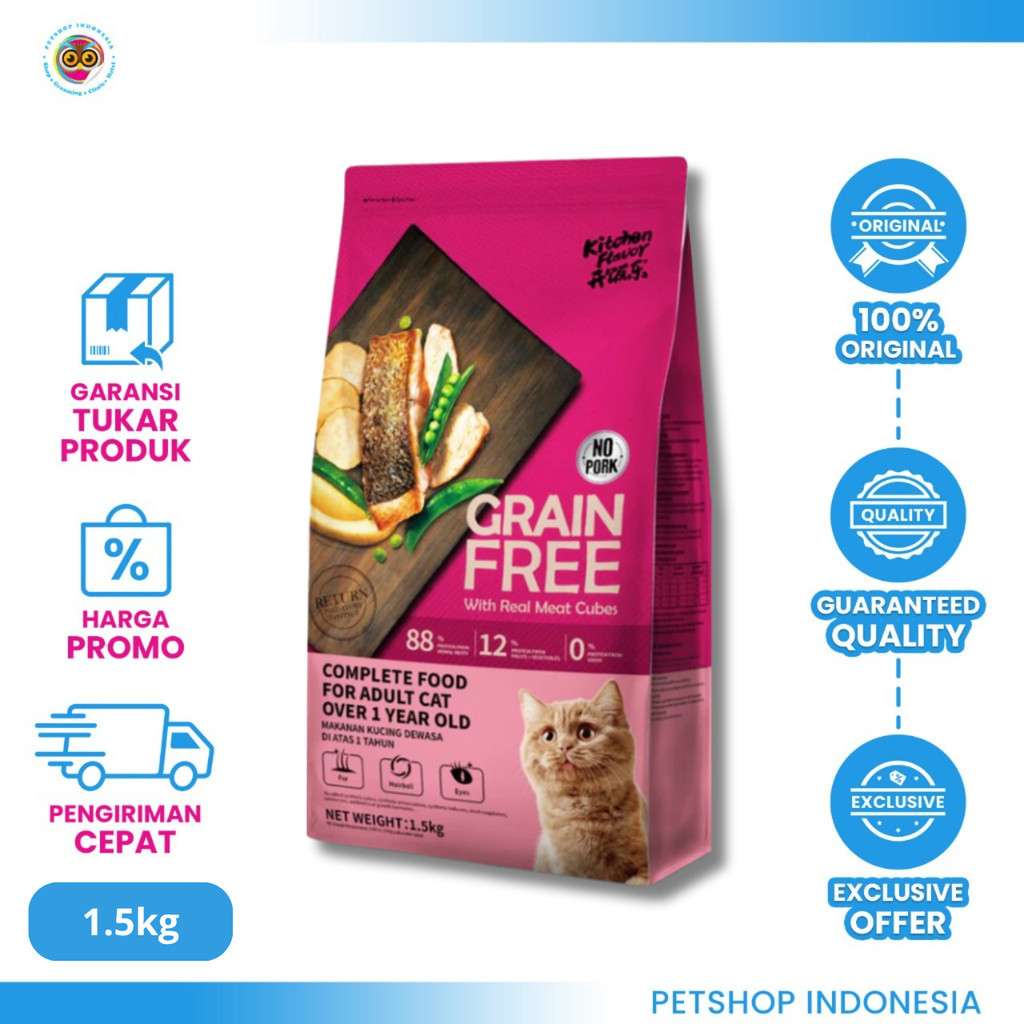 Jual Kitchen Flavor Grain Free Adult Cat Food 1.5kg – Makanan Kucing ...