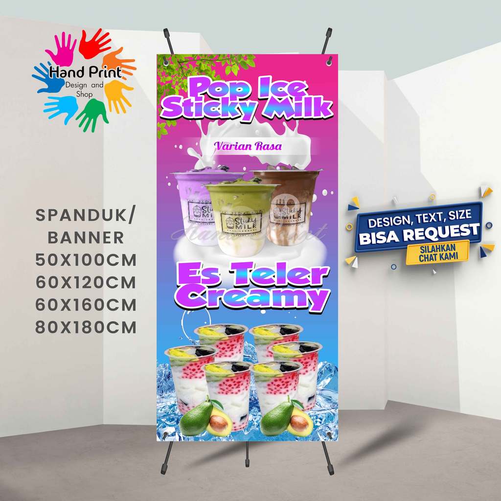 Jual Cetak Spanduk Banner Minuman Es Pop Ice Sticky Milk & Es Teler ...