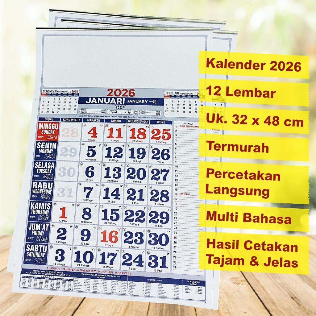 Jual PTS PROMO KALENDER Kerja Dinding 2026 WARNA MURAH INDONESIA ...
