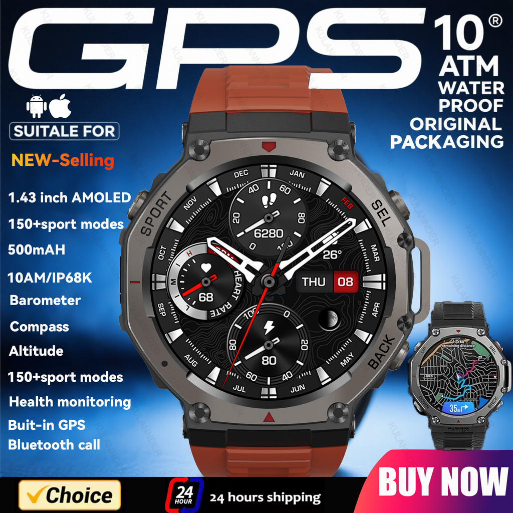 Jual for amazfit t rex 3 GPS Smart Wat 5 ATM Waterproof Built-in Dual-band GNSS Compass Military ...