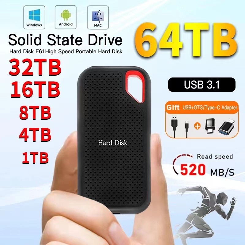 Jual Genuine High-speed E61 1TB/2TB Portable SSD 4TB External Hard ...