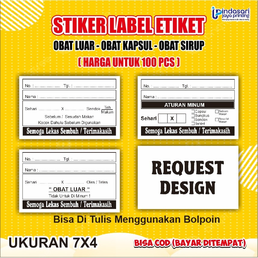 Jual Etiket Obat 1 Pack 100 Lembar | Label Stiker Obat Apotek Klinik ...