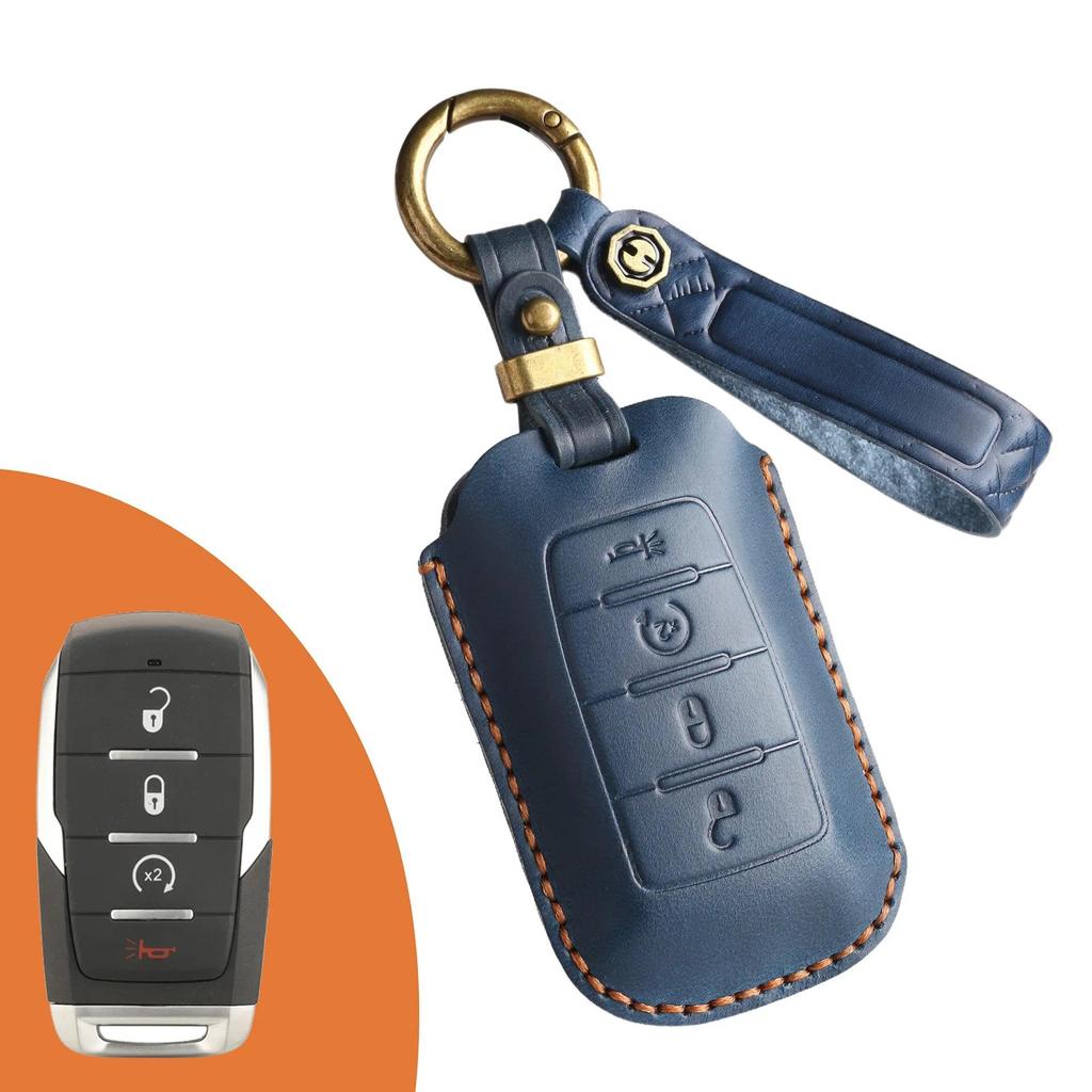 Jual Leather Car Key Case Key Fob Cover Smart Key Shell for GMC Ram ...