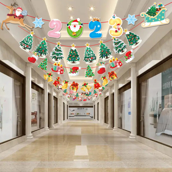 Jual 6023 Tirai Warna Warni Dekorasi Natal / Banner Christmas / Banner ...