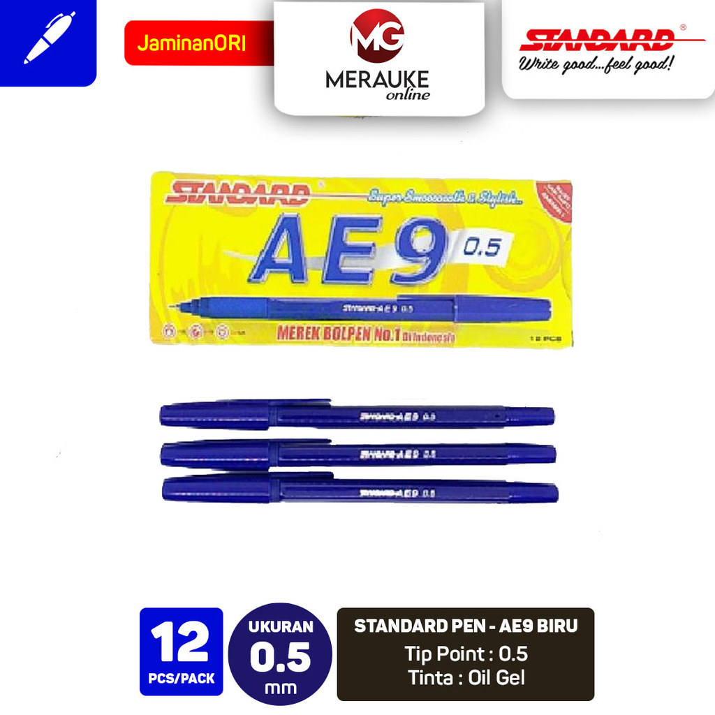 Jual Ballpoint STANDARD AE9 0.5mm - Biru (1 Pack isi 12 Pcs) | Shopee ...