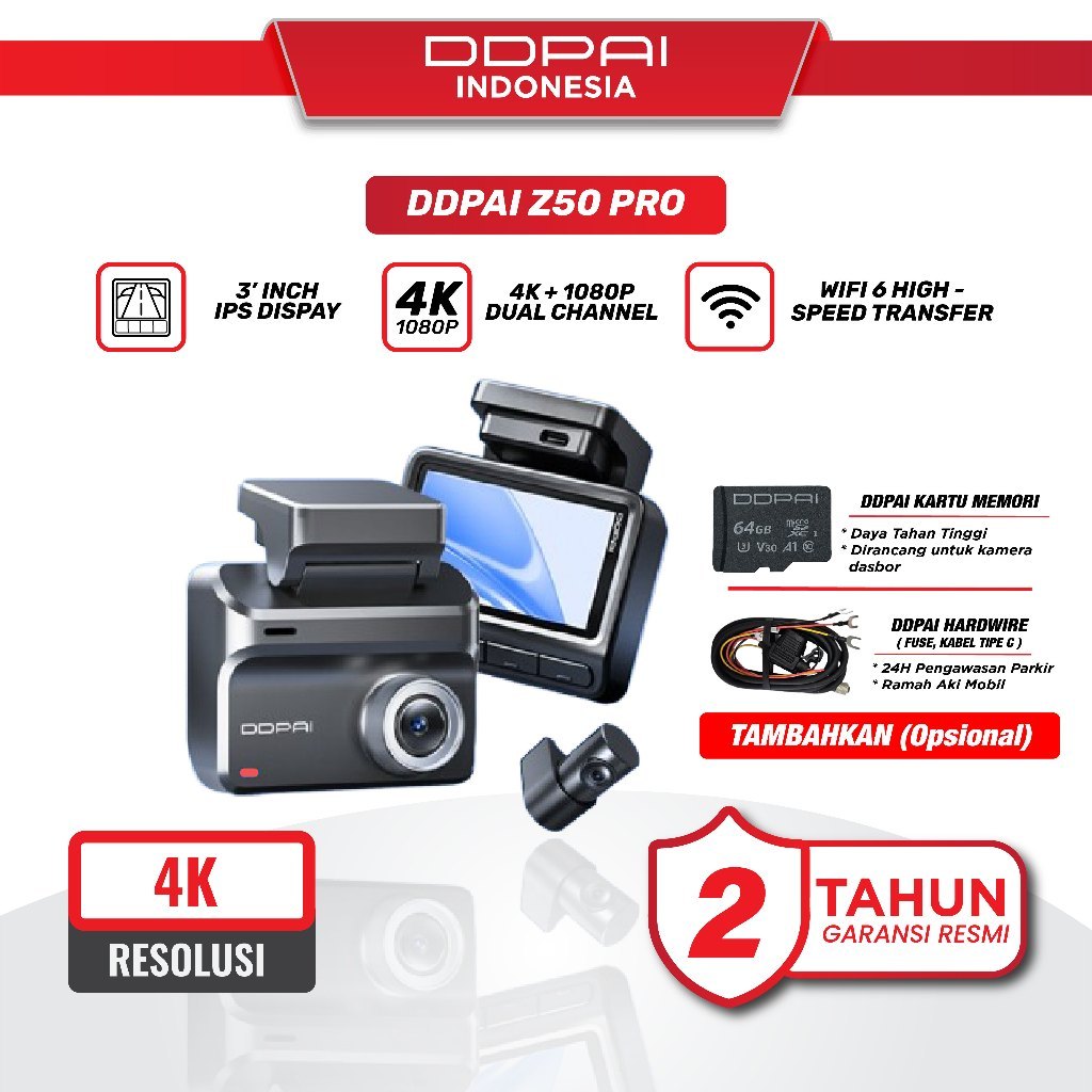 Jual DDPAI Z50 PRO Dual 4K Front and Rear Dash Cam 2160P Full HD Super ...