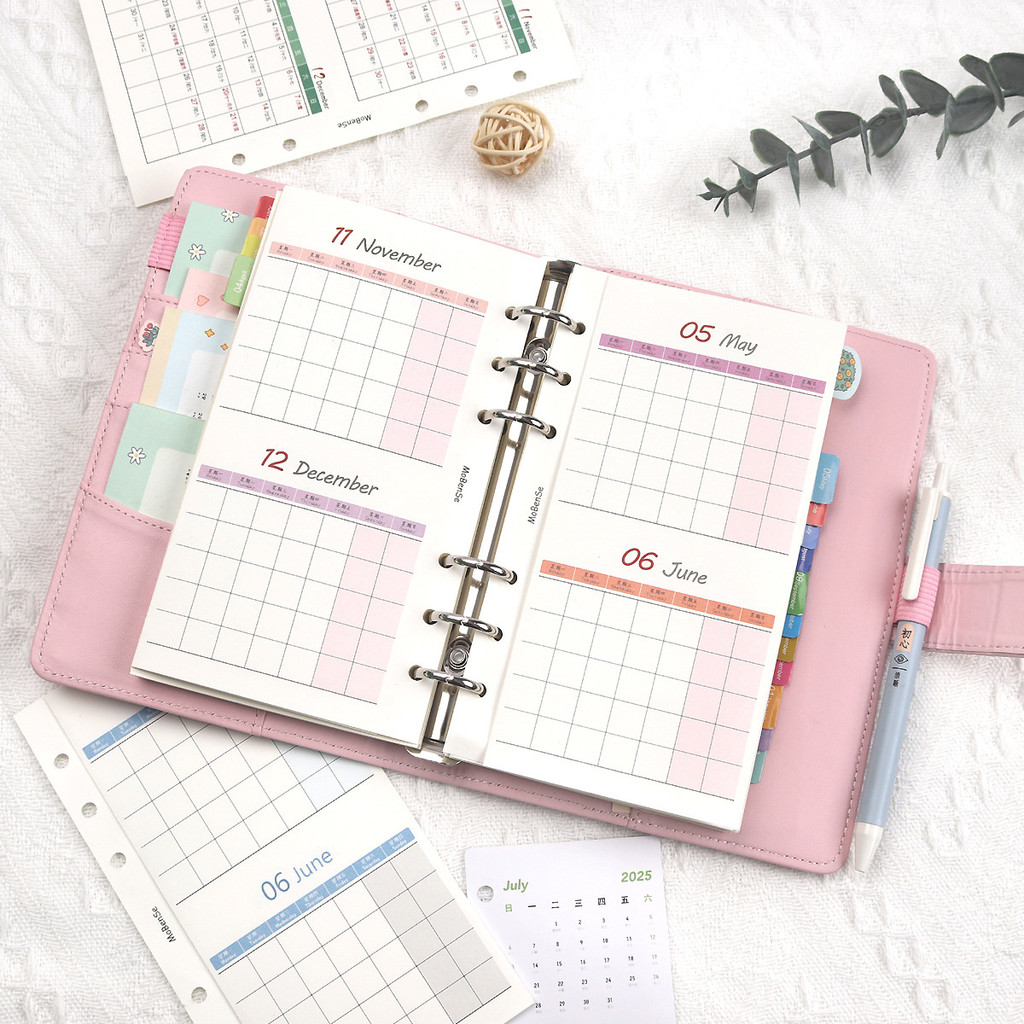 Jual A5 A6 Universal Three Fold Annual Monthly Calendar Loose Leaf ...
