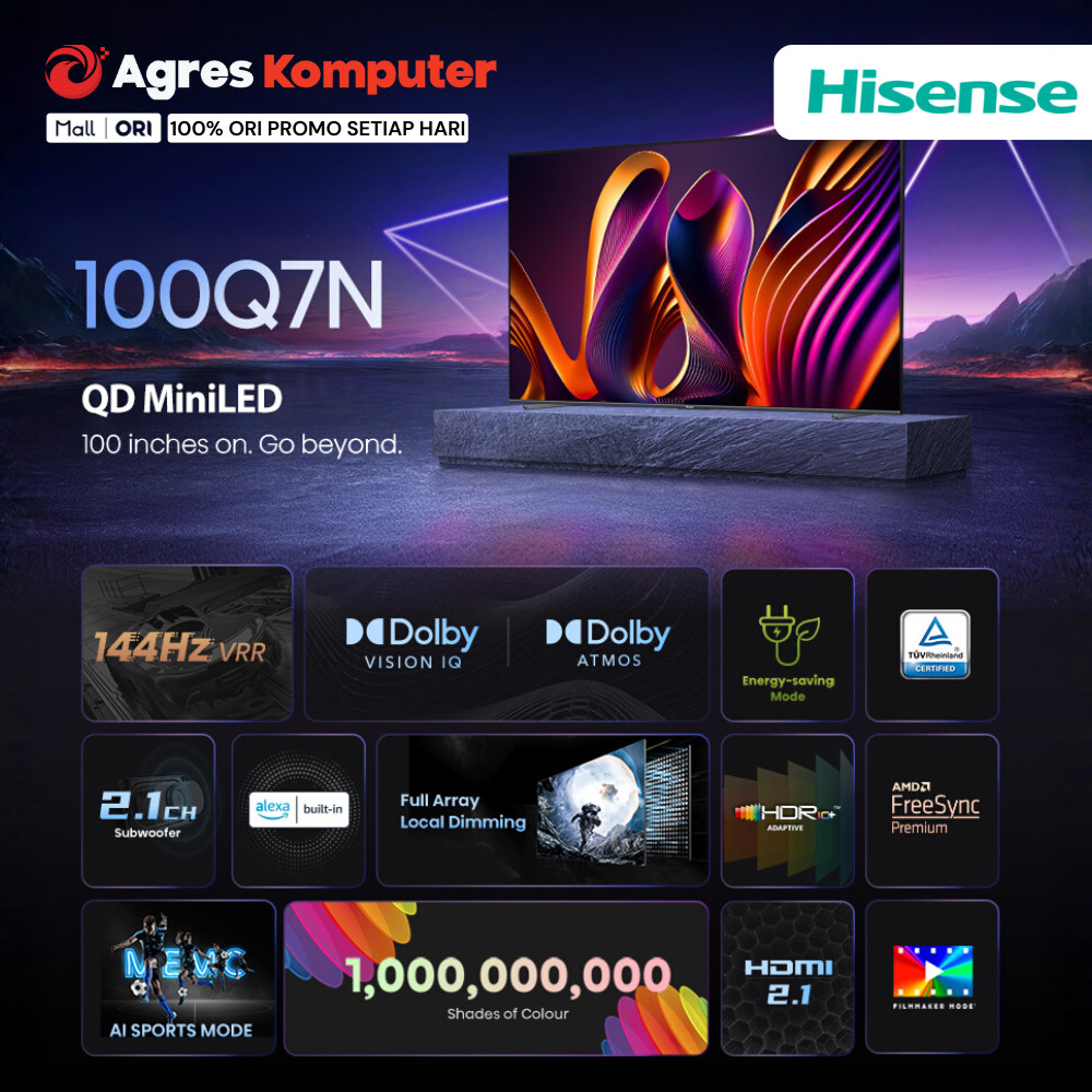 Jual HISENSE 100Q7N Mini-LED 100 INCH QUANTUM DOT COLOR 4K Ai UPSCALER ...