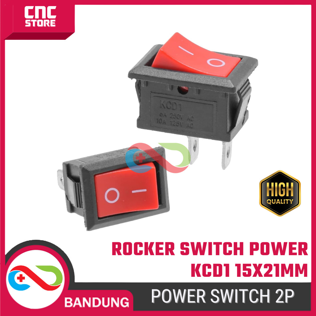 Jual Rocker Switch Saklar Power KCD21 15×21mm – 2 Pin SPST 250V 6A ...