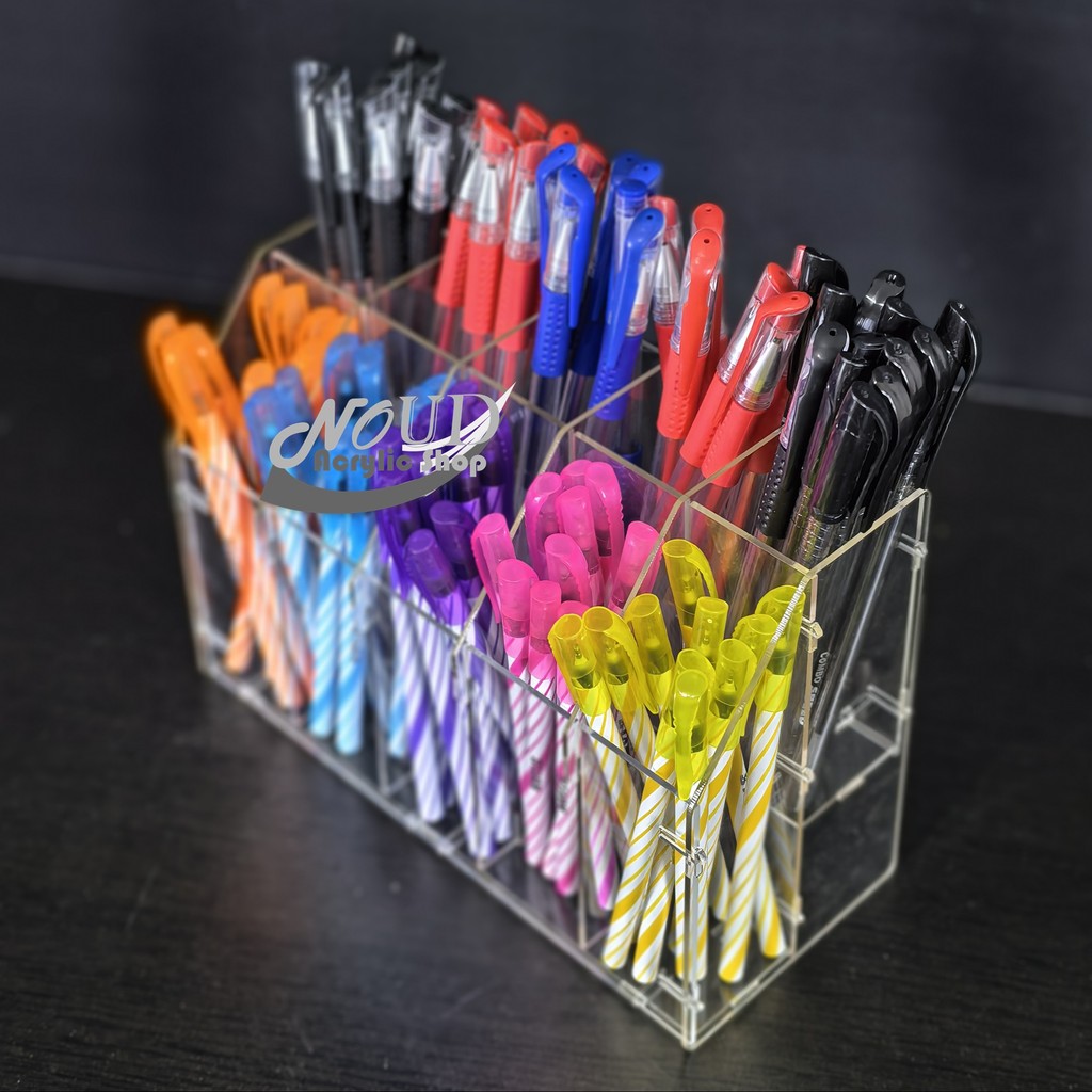 Jual Rak Bolpoin / Tempat Pulpen Akrilik Transparan 10 Kotak 2 Susun ...