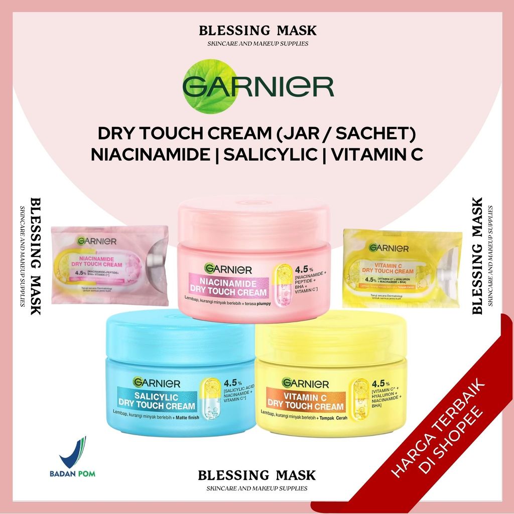 Jual Garnier Dry Touch Cream Series 30ml JAR / 7ml SACHET | VIT C ...