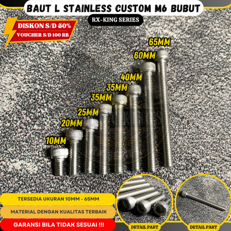 Jual Baut Baud L Ukuran M6 Custom Bubut Stainless Seri THE 304 A2-70 ...