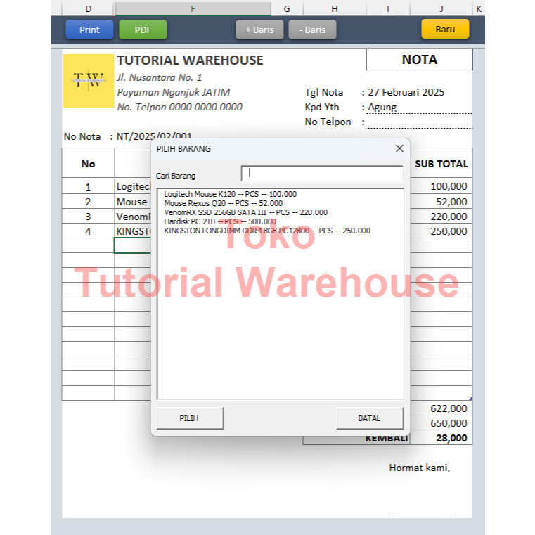 Jual Template Excel Nota Penjualan Semi Kasir Printer Thermal Auto ...