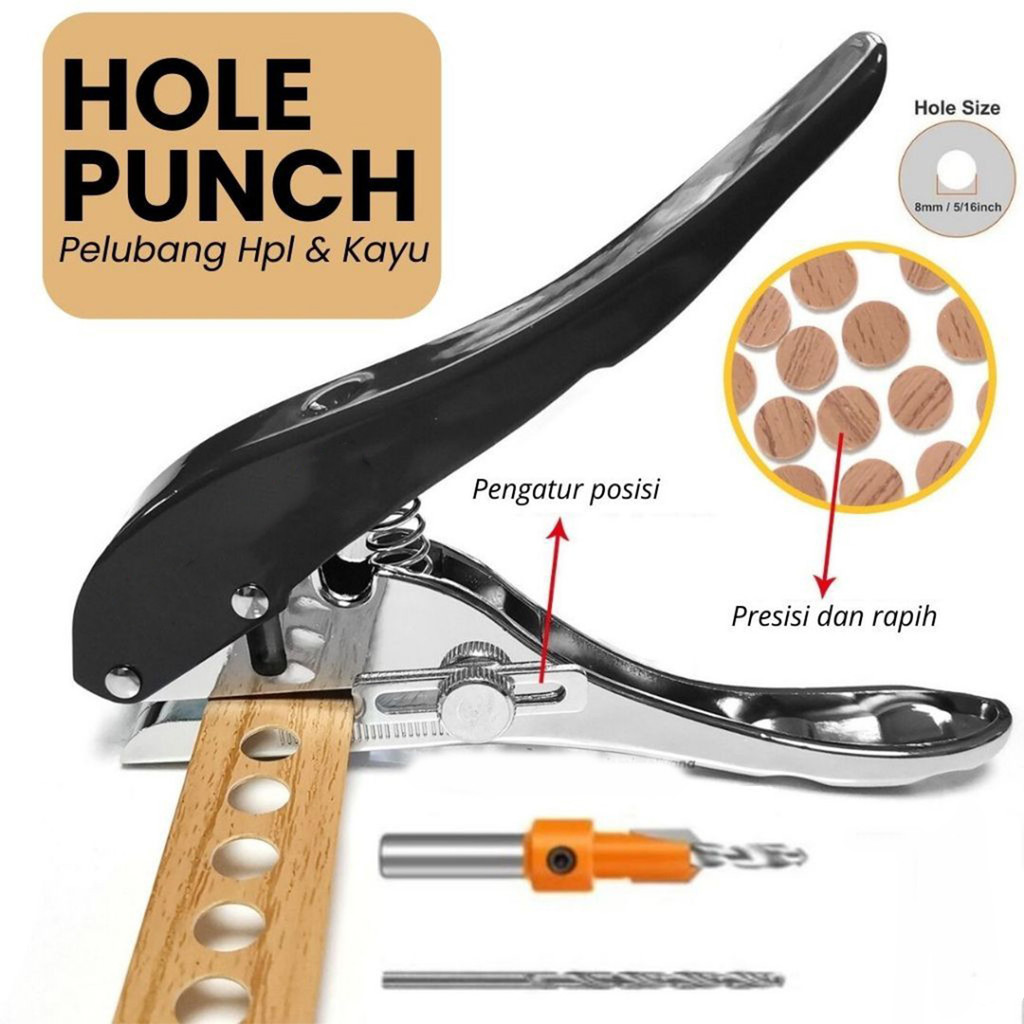 Jual Penutup Lubang Skrup Baut HPL Tang Hole Punch Set Dengan Bor 8mm ...