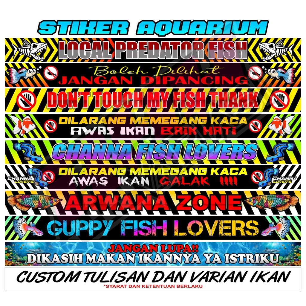 Jual Sticker Aquarium Stiker Aquarium Awas Ikan Galak Predator Channa ...