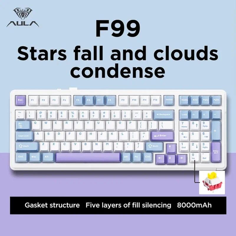 Jual AULA F99 Gaming Mechanical Keyboard Three Mode 2.4G Wireless ...