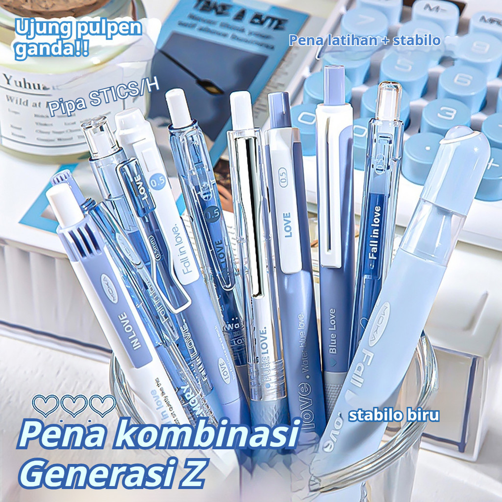 Jual [COD]10Pcs Set Pulpen Neutral Tekan Dan Stabilo Pulpen Kering ...