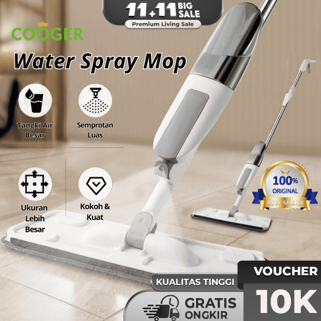 Jual COOGER Alat Pel Lantai New White Spray Mop Automatic Water Tank ...