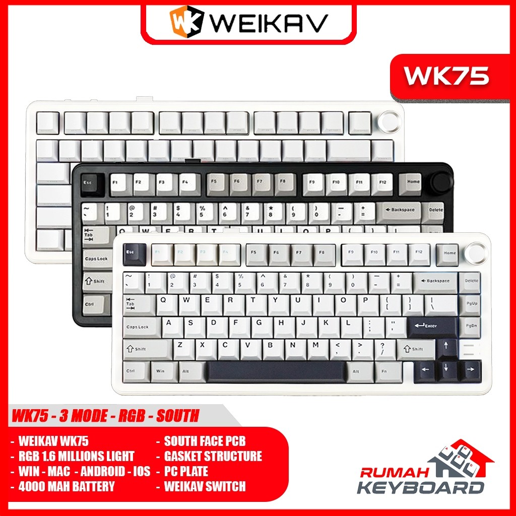 Jual WEIKAV WK75 - WK75 - 75% - 3 MODE - Gasket - South Face RGB - Mechanical Keyboard | Shopee ...